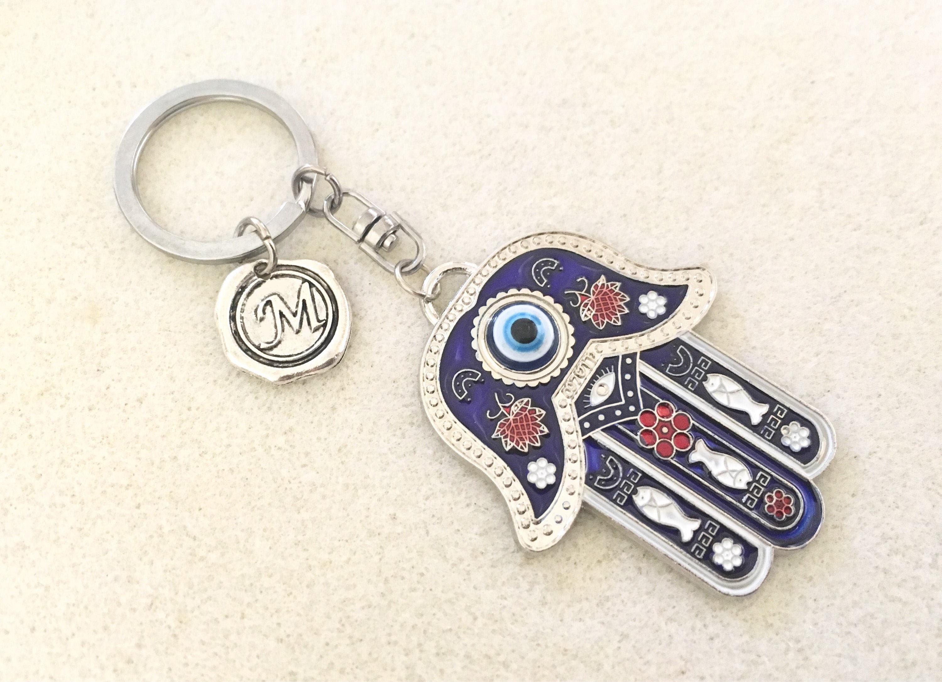 Silver hamsa keychain personalized evil eye keychain yoga | Etsy