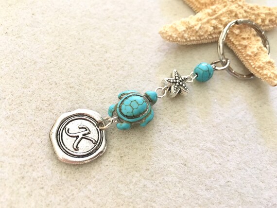 Turquoise Turtle Keychain Letter Turquoise Keychain Turquoise - Etsy