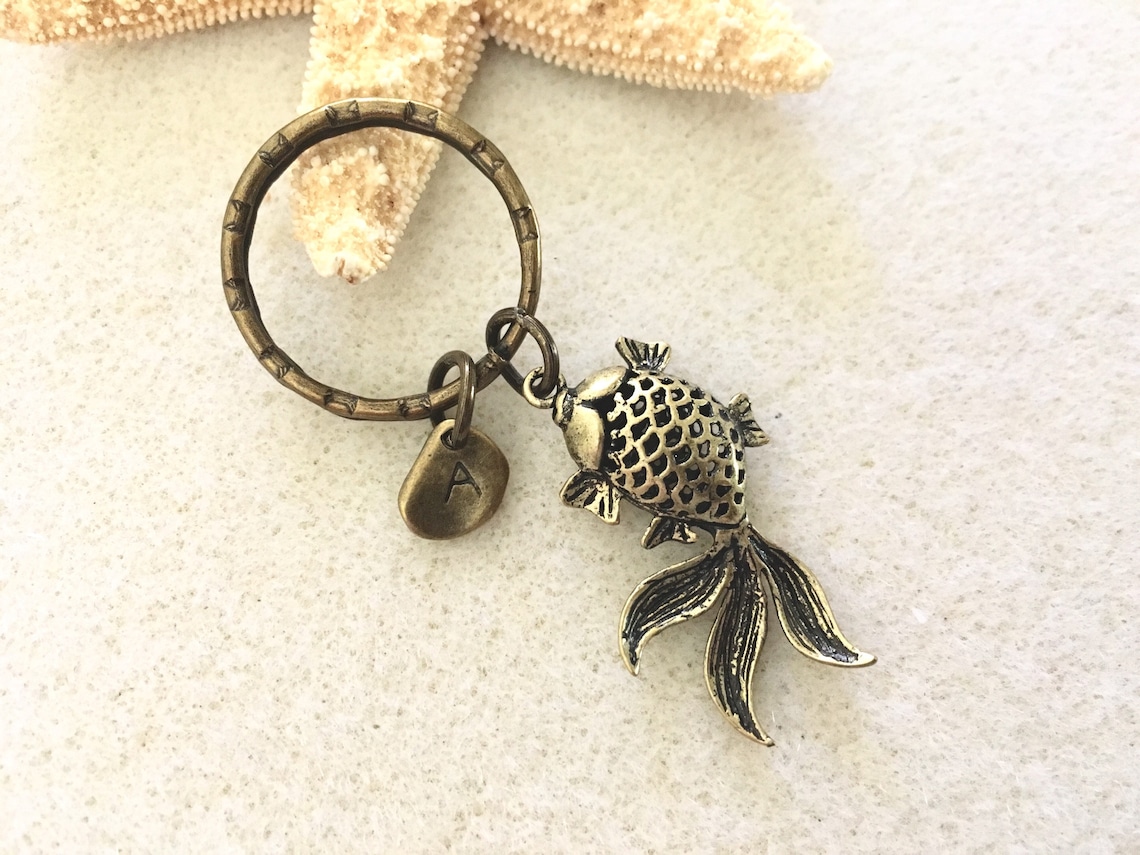 Personalized Gold Fish Keychain Sea Life Keychains Beach | Etsy