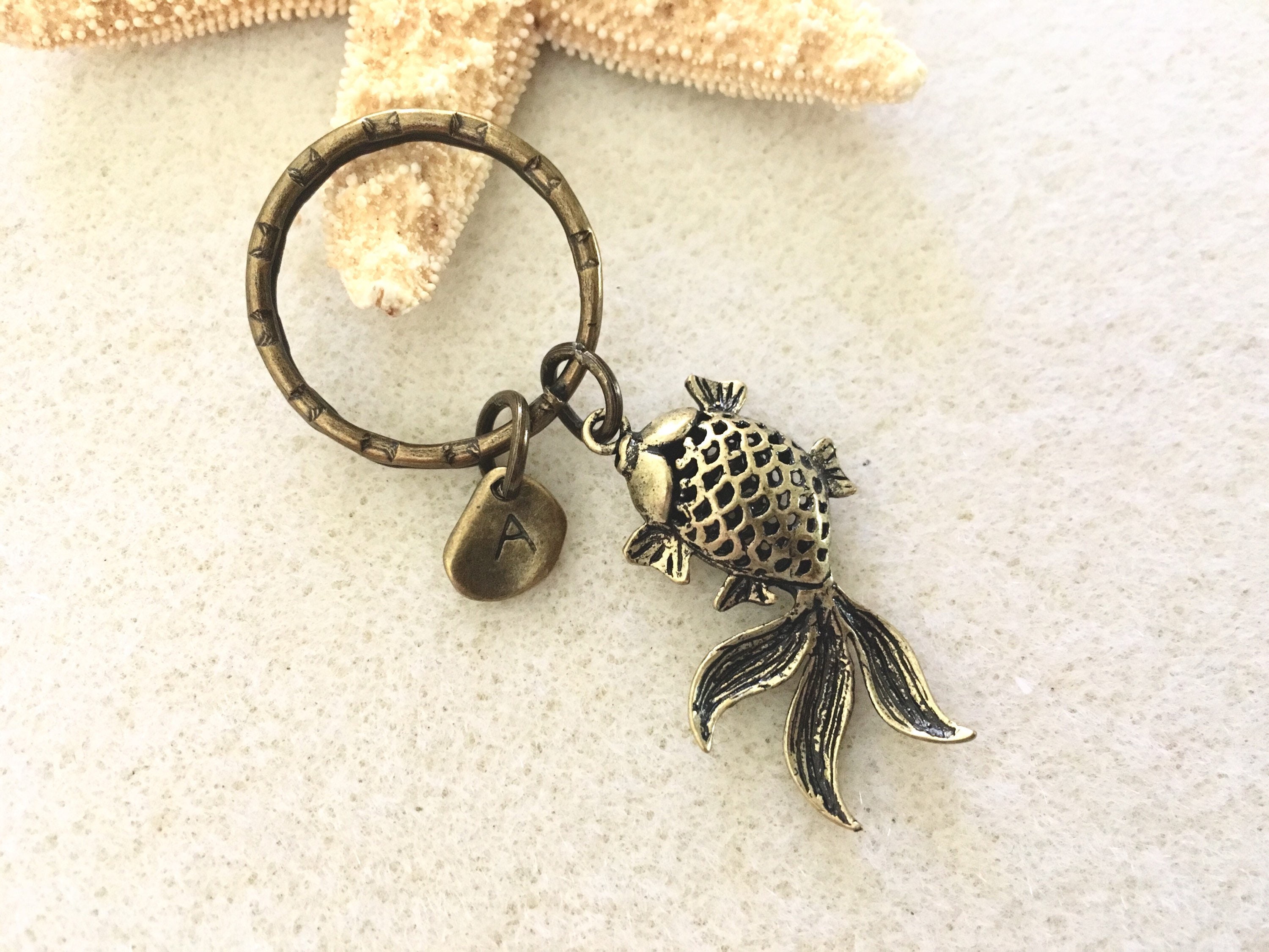 Personalized Gold Fish Keychain Sea Life Keychains Beach | Etsy