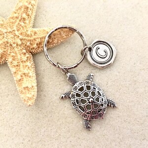 Monogram Sea Turtle Keychain With Letter Beach Keychain Personalized ...