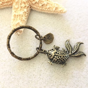Personalized Gold Fish Keychain Sea Life Keychains Beach Keychain Ocean ...