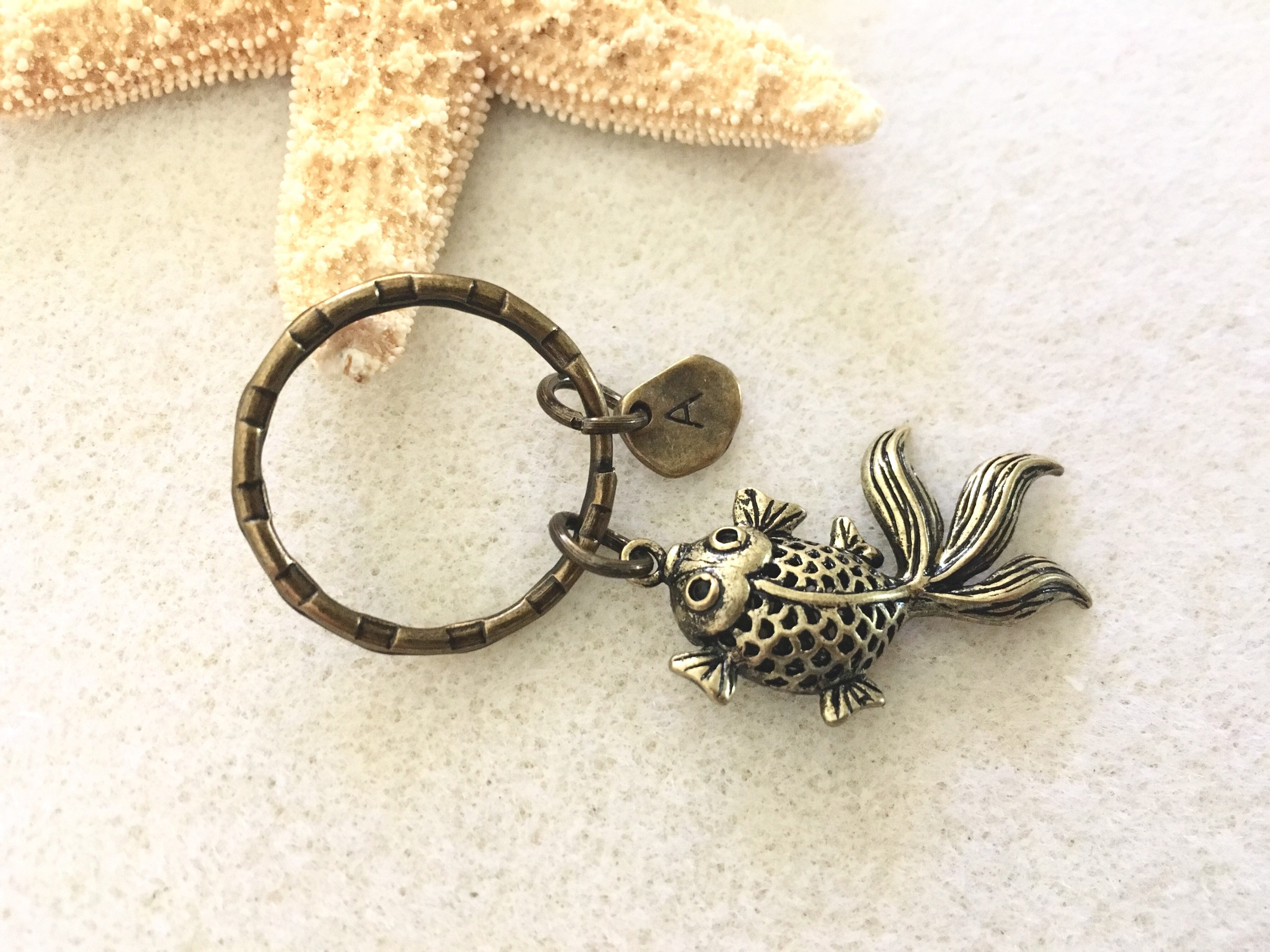 Personalized Gold Fish Keychain Sea Life Keychains Beach | Etsy