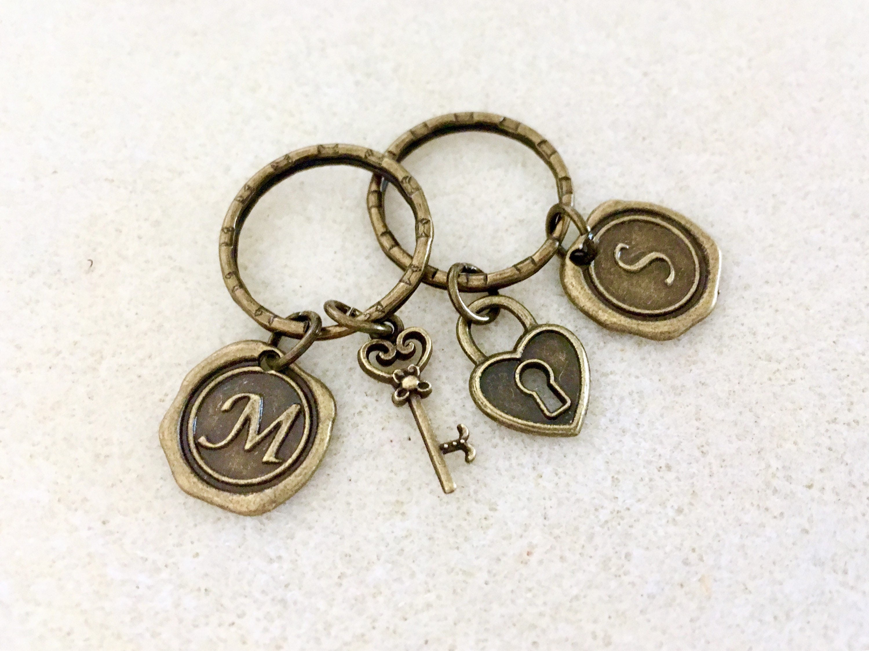 Bronze Lock Key Keychains Personalized Couple Keychain Set | Etsy