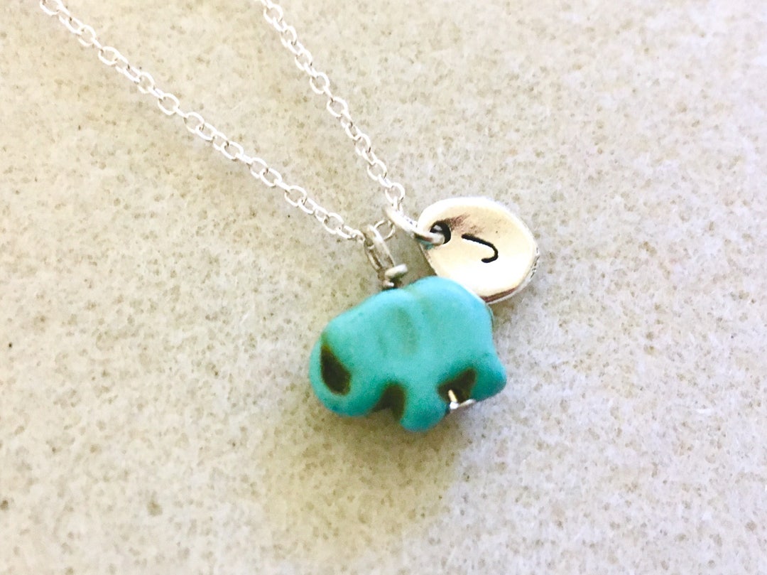 Personalized Turquoise Elephant Necklace Letter Necklace Elephant ...