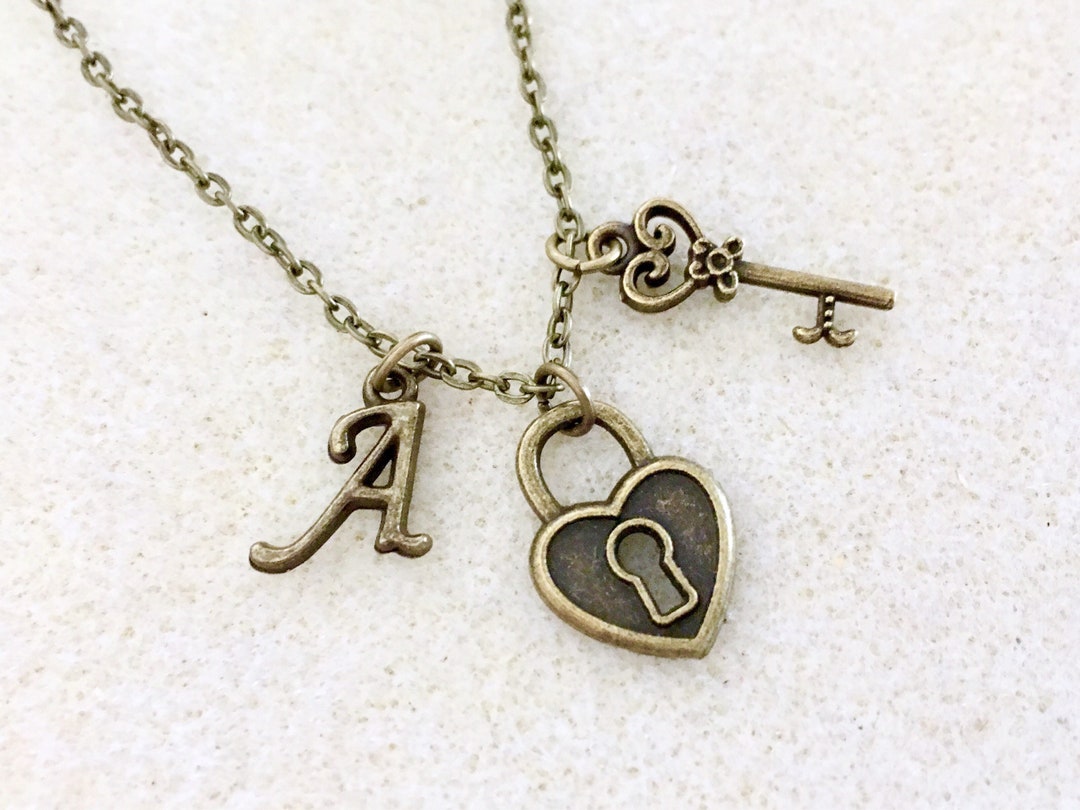 Personalized Bronze Lock and Key Necklace Lock and Key Jewelry Lock and ...