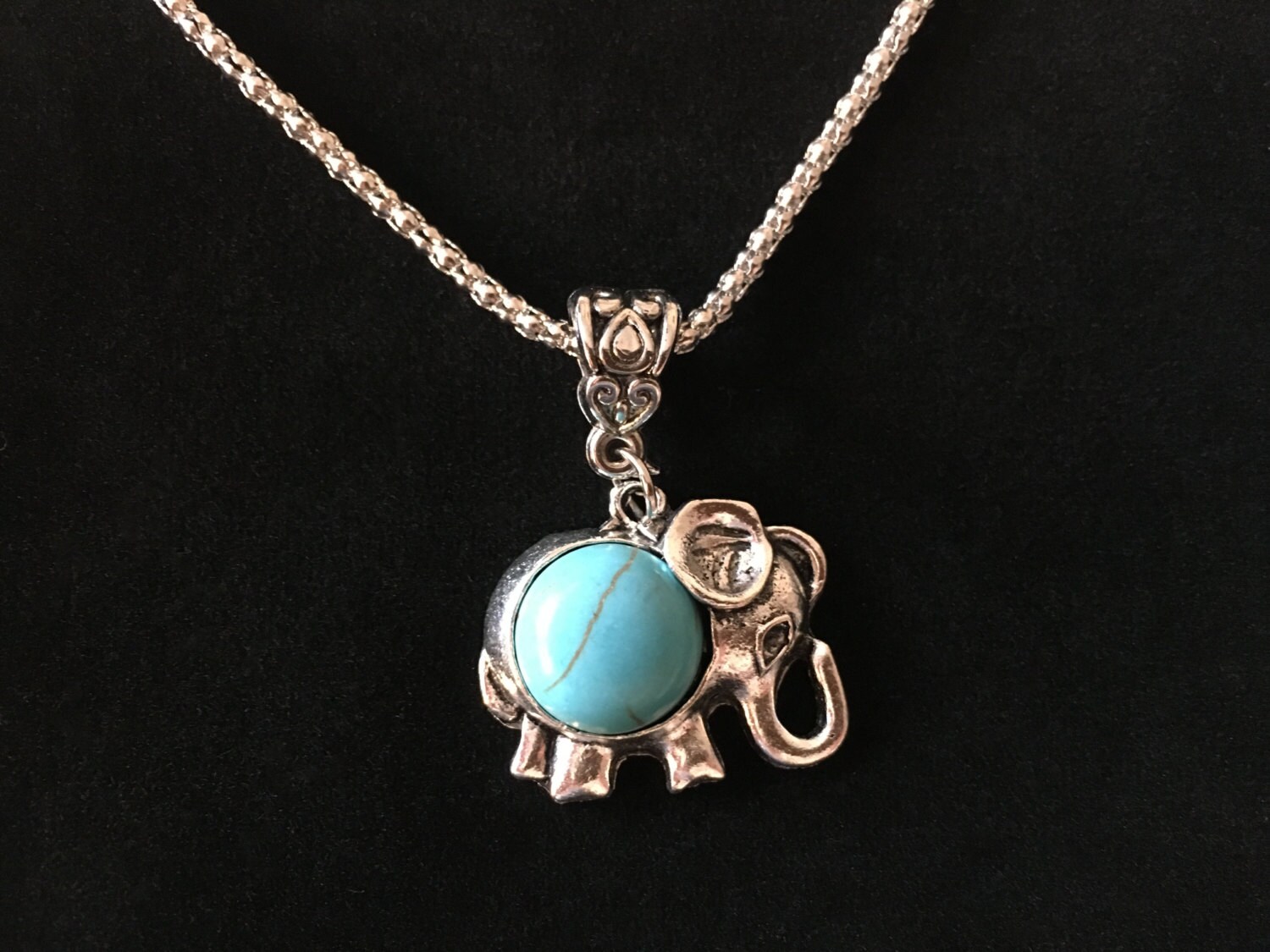 Silver turquoise elephant necklace with letter elephant | Etsy