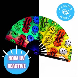 Rasta Drippy Smiley - UV Reactive Custom Festival Folding Hand Fan ...