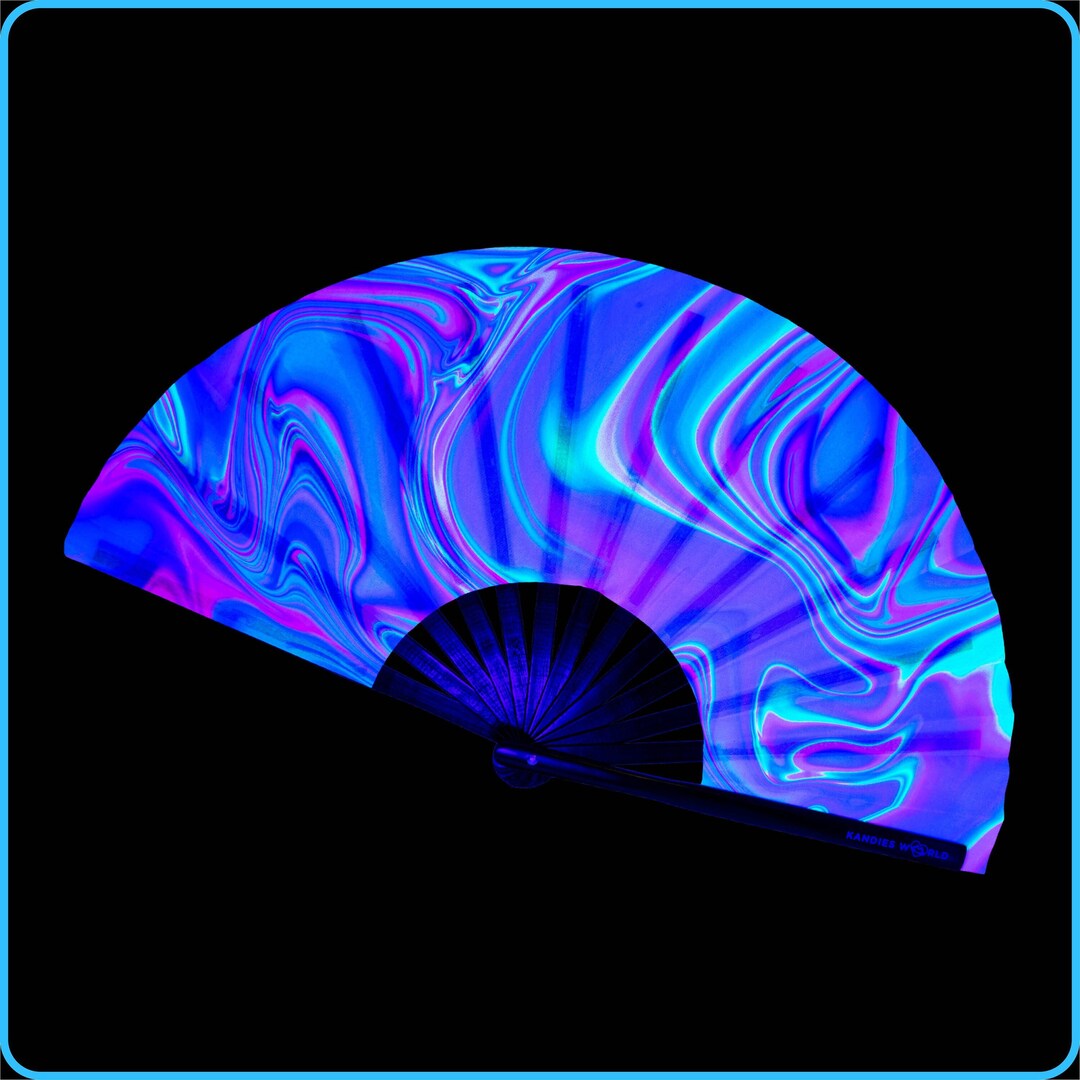 Trippy Pastel UV Reactive Custom Festival Folding Hand Fan Bamboo Rave ...