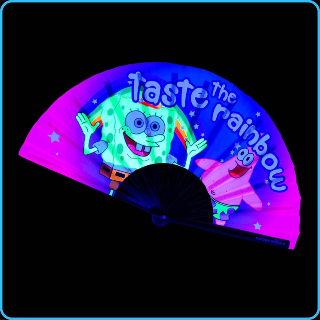 Taste the Rainbow UV Reactive Custom Festival Folding Hand Fan Large ...
