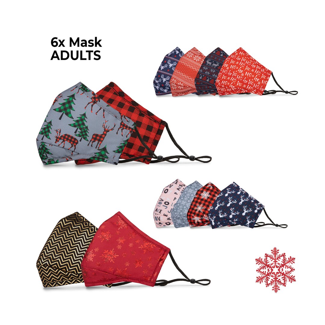 6/PACK Christmas Face Mask Holiday Winter Face Cover, Washable ...