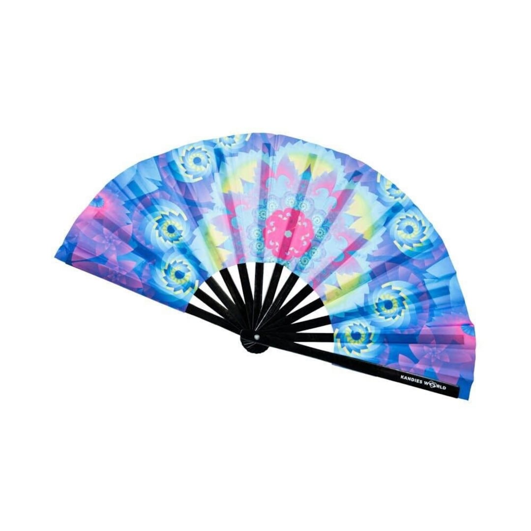 Mandala Flower Folding Fan – Bamboo Rave Accessory - Large Bamboo Clack ...