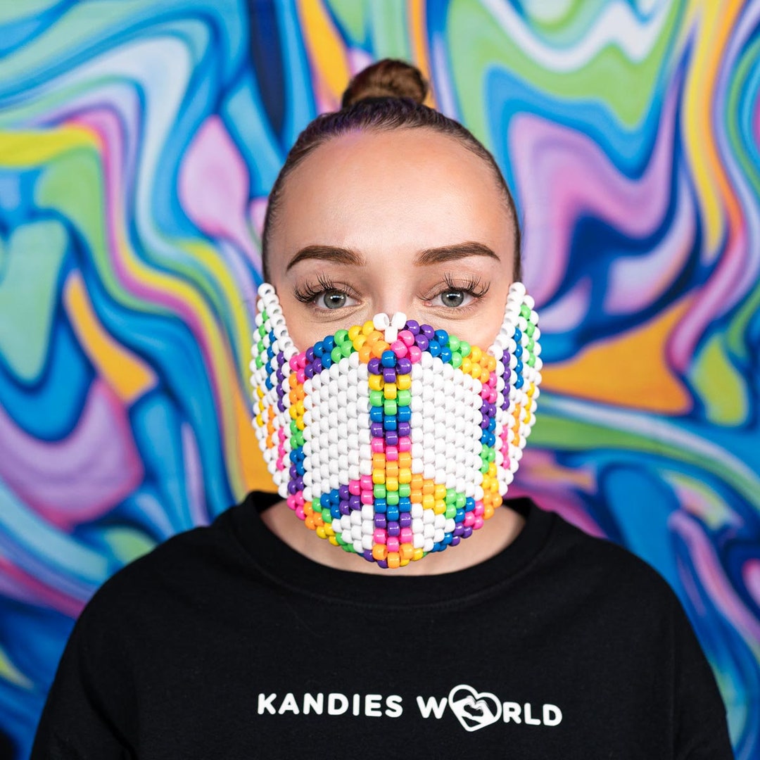 Peace Full Face Kandi Mask, Beaded Handmade EDM Festival and Rave Mask ...