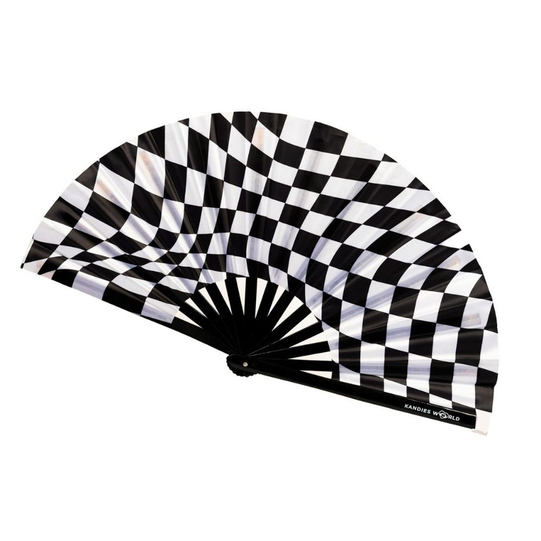 Checkered - Custom Festival Folding Hand Fan - Large Bamboo Fan - Rave ...