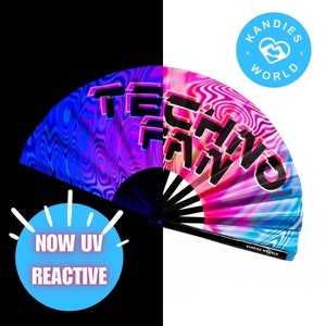 Techno - UV Reactive Custom Festival Folding Hand Fan - Large Bamboo ...
