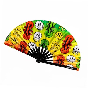 Rasta Drippy Smiley - UV Reactive Custom Festival Folding Hand Fan ...