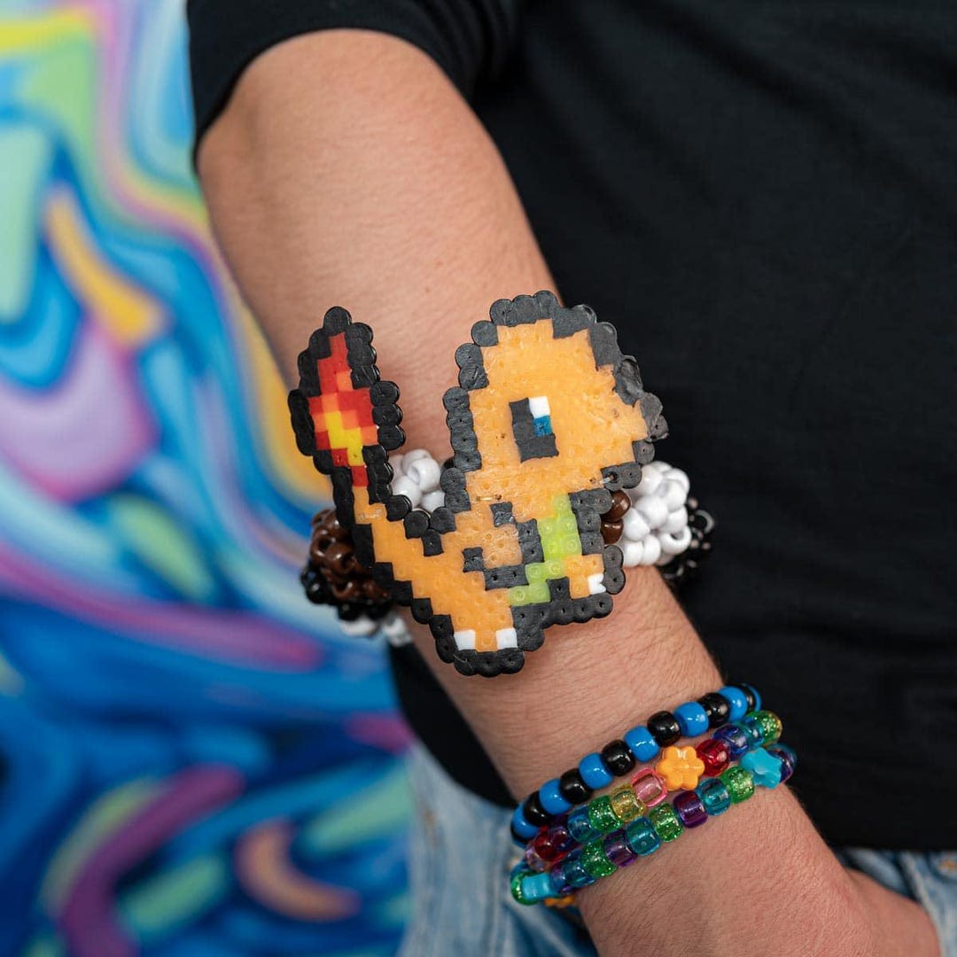 Charmander Kandi Cuff Bracelet - Handmade Beaded Jewelry With Pixel Art ...