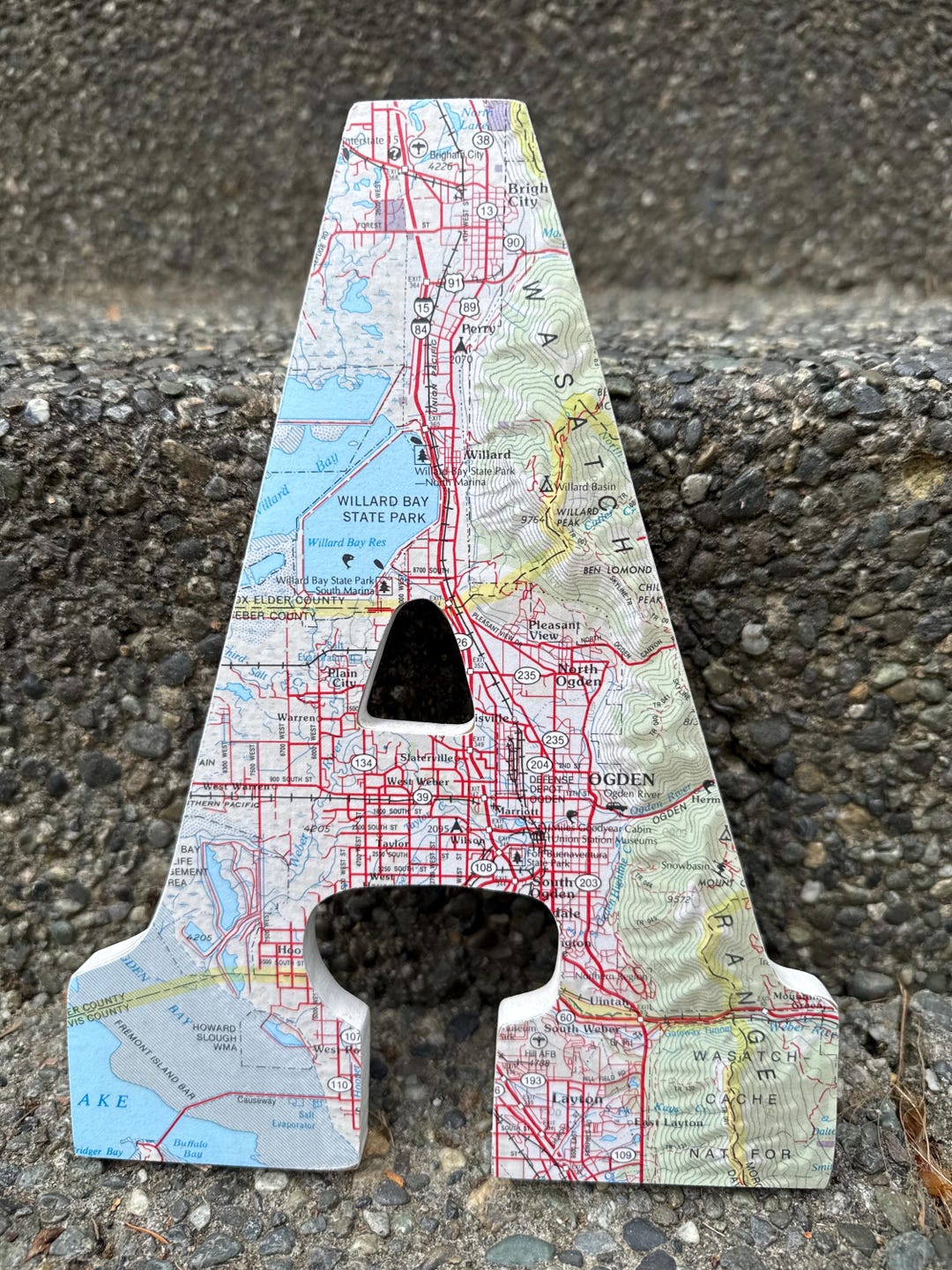A Wooden Map Letter A Decorated Wood Letter, Map of Ogden and Wasatch ...