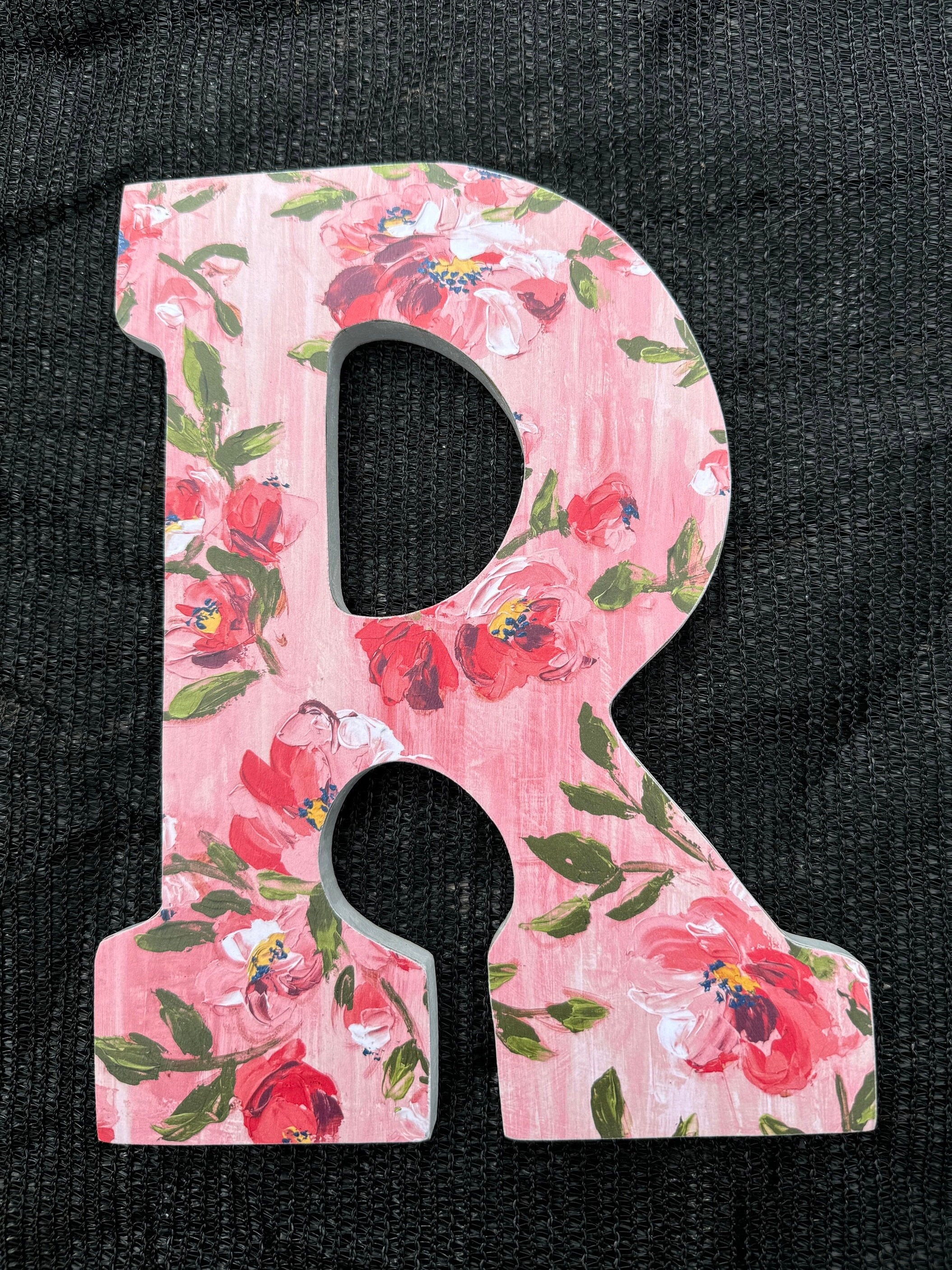 R, Wooden Letter With Oil Painting Roses, Gift for Gardener, Garden ...