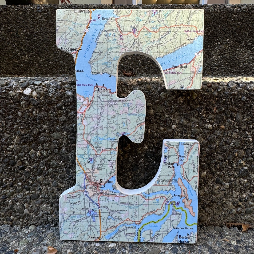 E Wood Letter Washington Map Letter With Hood Canal Olympic Peninsula ...