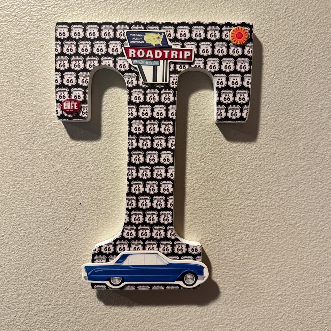 T, Route 66 Wooden Letter T Wall Decor Letter With Route 66 Road Themed ...