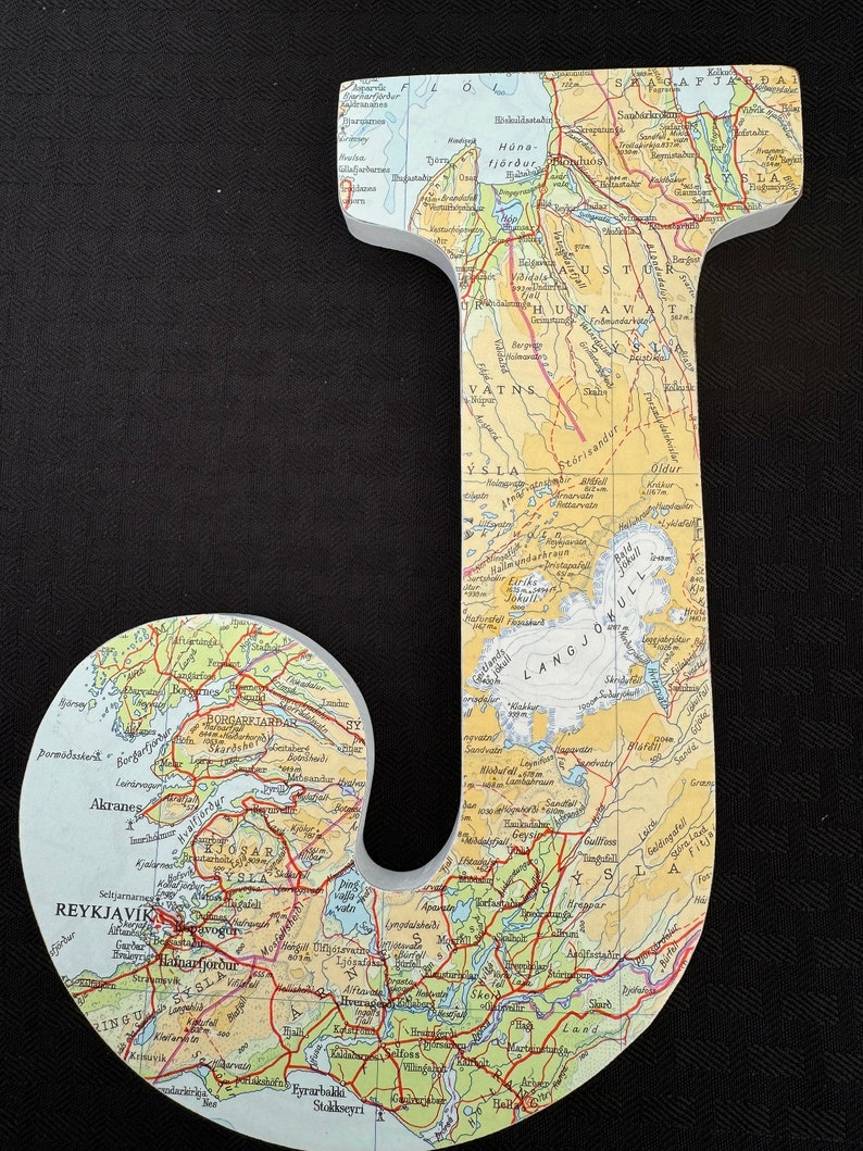 J, Iceland Map, Unique Wooden Letter Wall Hanging, Travel Themed Decor ...
