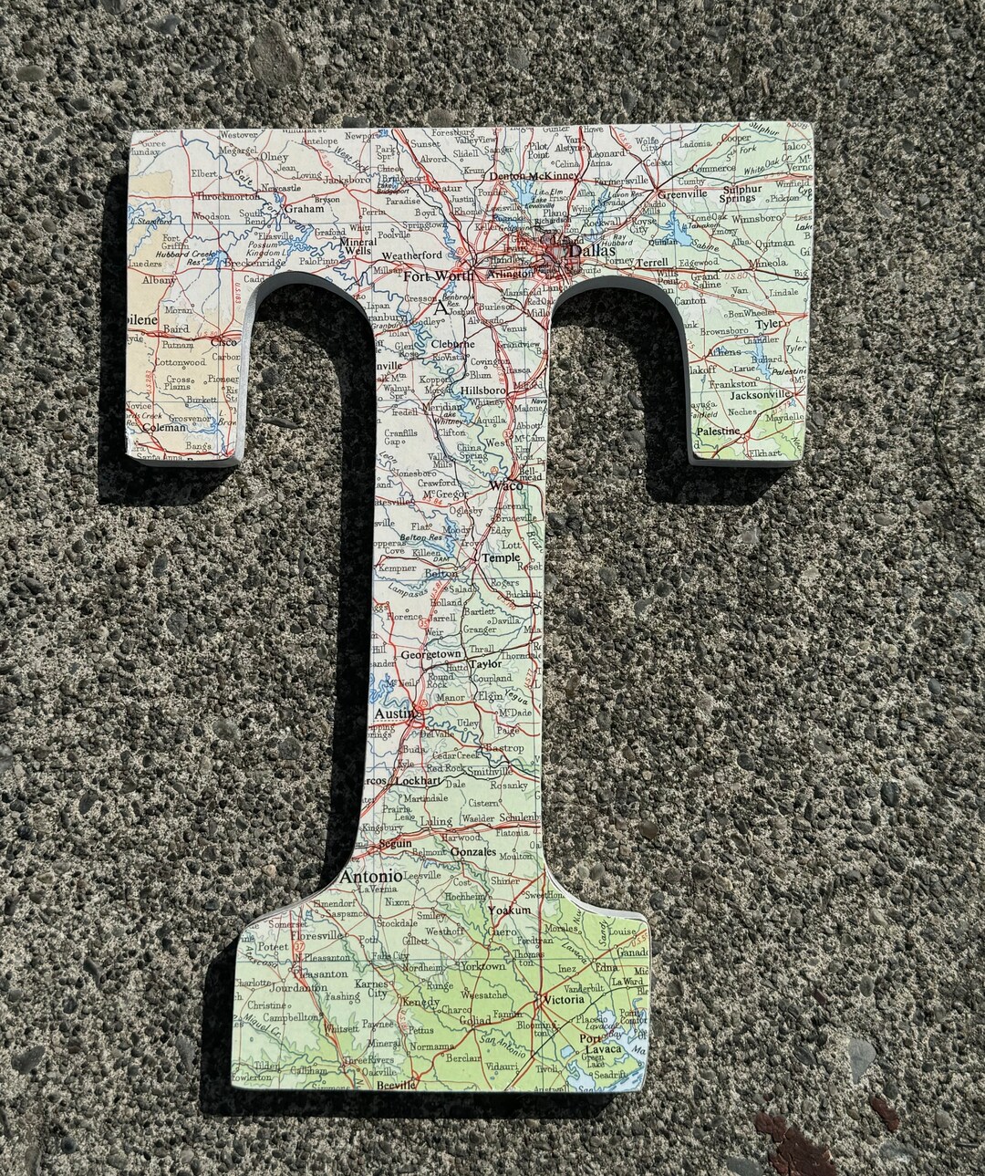 T, Texas Map Wooden Wall Decor Letter With Dallas, Austin and Fort ...