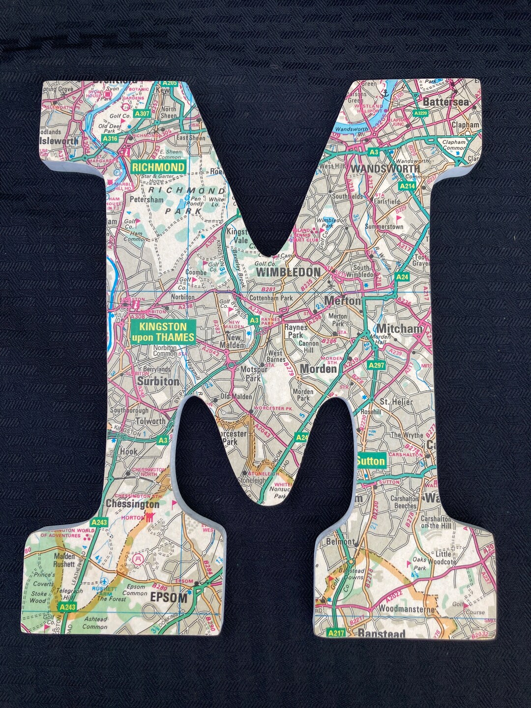 M, Decorated Wooden Map Letter M, Wall Decor, Southeast England, Inc ...