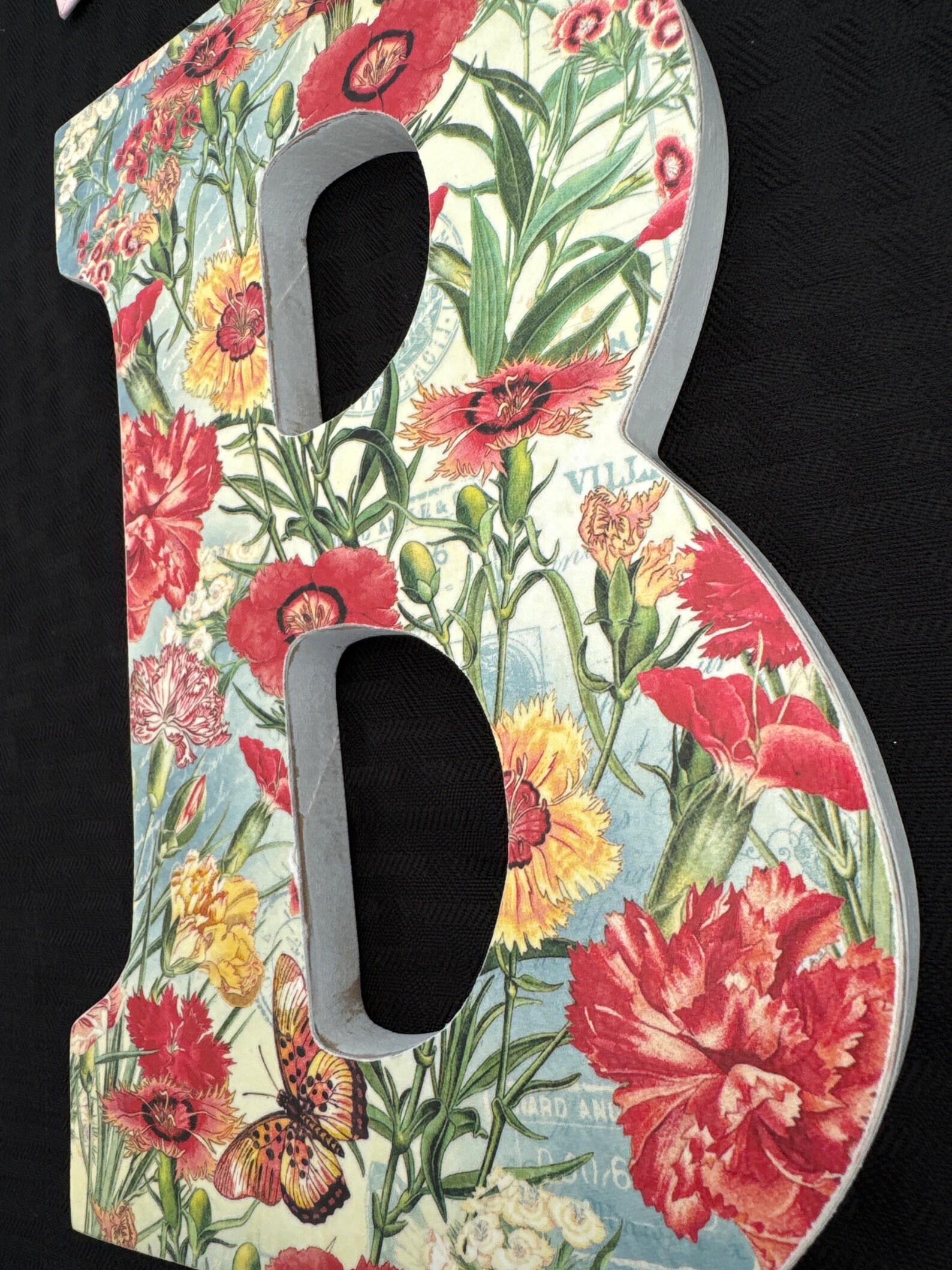 B, Wooden Letter With Carnation Flowers, Gift for Garden, Garden Theme ...