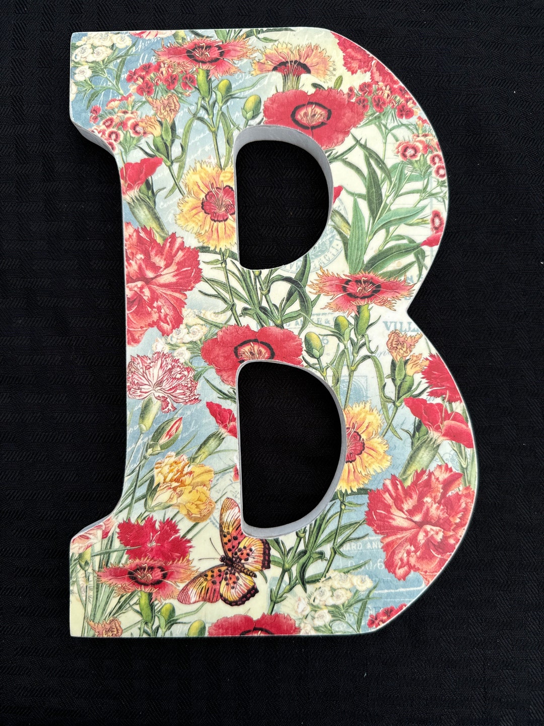 B, Wooden Letter With Carnation Flowers, Gift for Garden, Garden Theme ...