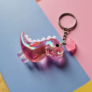 Chibi Iridescent Dinosaur Keychain - Etsy