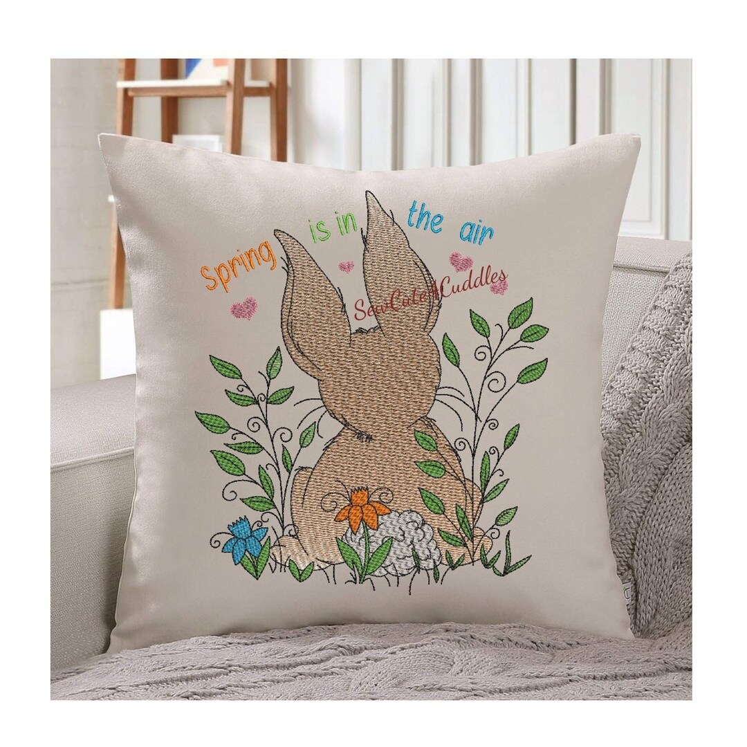 Spring is in the Air Bunny - Digital Embroidery Design - Etsy