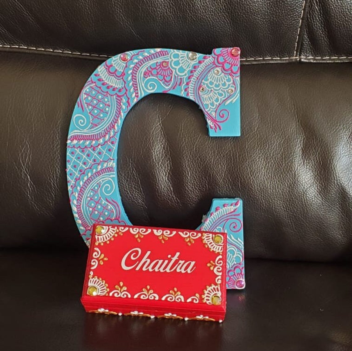 Henna Designed Alphabet /letter Hand Painted Hangable Wooden - Etsy
