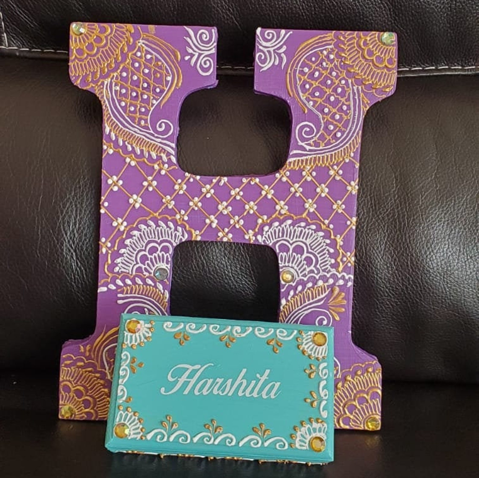 Henna Designed Alphabet /letter Hand Painted Hangable Wooden - Etsy