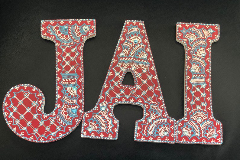 Henna Designed Alphabet /letter Hand Painted Hangable Wooden - Etsy