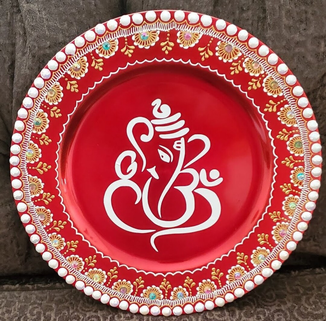 Exquisite Hand-painted OM Charger Plate | Ganesha Thaal Decor | Diwali ...