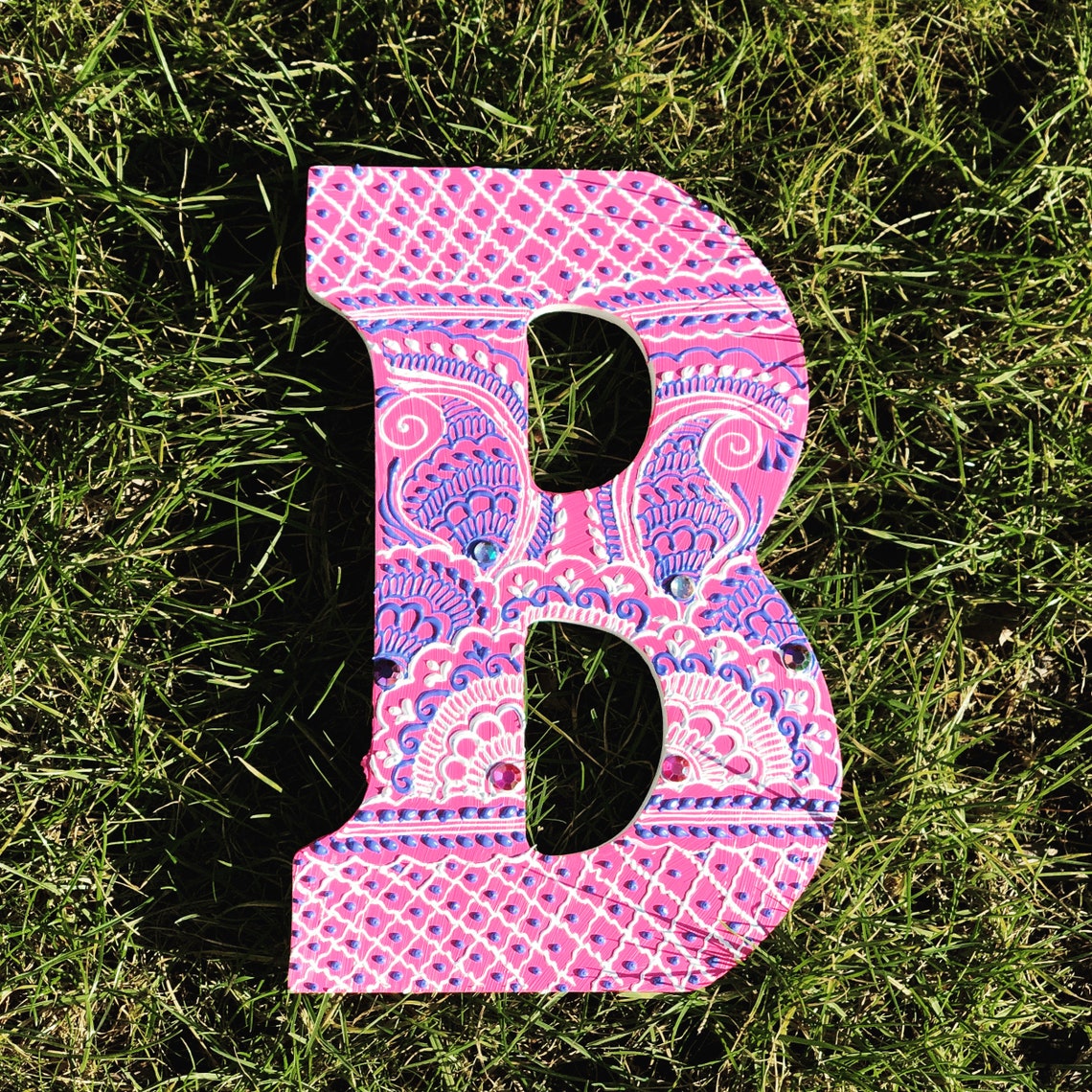 Henna Designed Alphabet /letter Hand Painted Hangable Wooden - Etsy