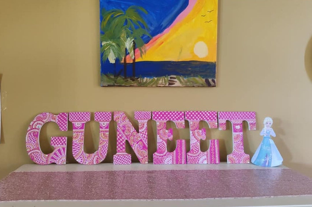 Henna Designed Alphabet /letter Hand Painted Hangable Wooden Letter for ...