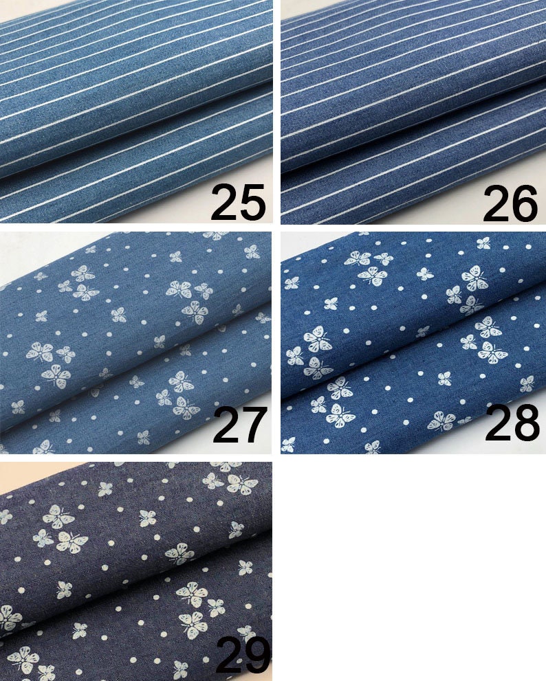 Blue Printed Denim Fabric Lightweight Denim Fabric Washed - Etsy