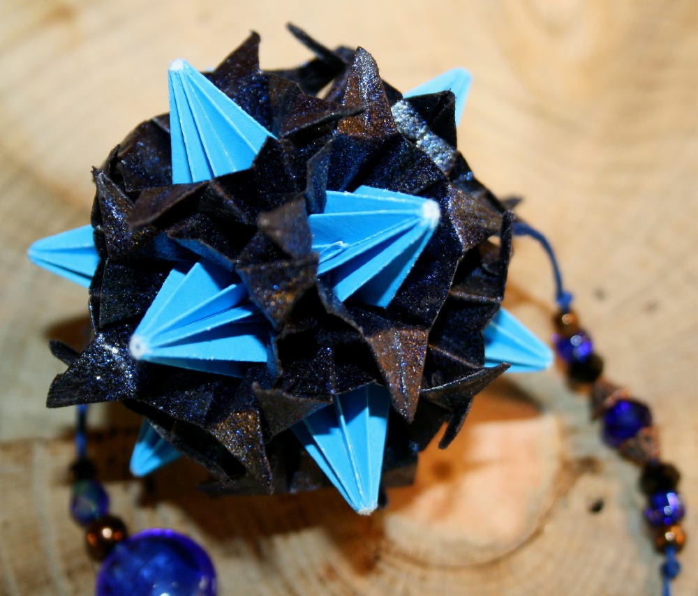 Origami Kusudama Blue Black Sea Urchin Hanging Ornament - Etsy