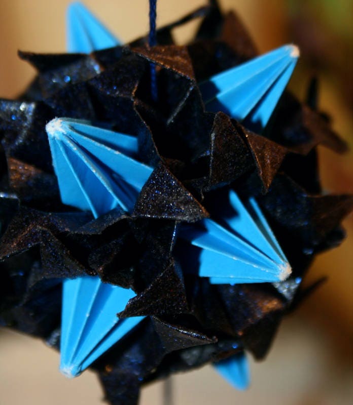 Origami Kusudama Blue Black Sea Urchin Hanging Ornament - Etsy