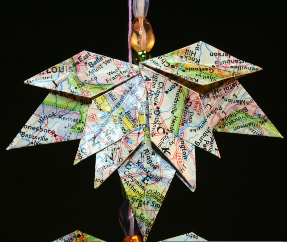 Origami Set of 3 Map Paper Maple Leaves Hanging Decoration - Etsy