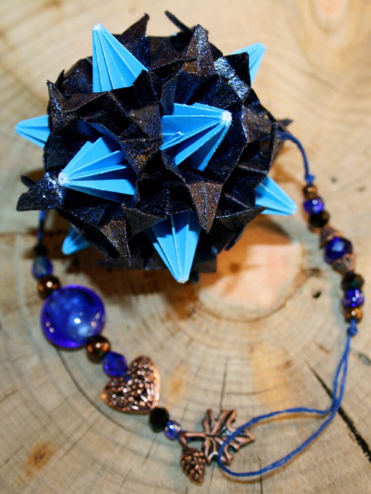 Origami Kusudama Blue Black Sea Urchin Hanging Ornament - Etsy