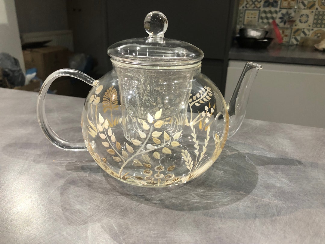 Hand Painted Boho Rustic Design Glass Teapot Can Be Personalised ...