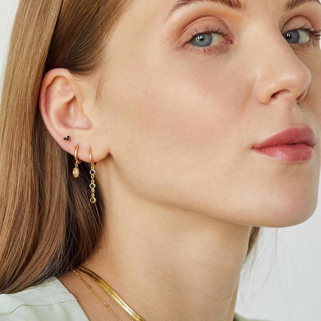 Dainty Earrings, Hoop Earrings, Chain Hoop Earrings, Dangle Chain ...