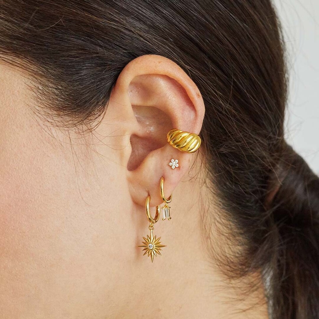 Dainty Gold Hoops, Cz Hoop Earrings, Dangle Hoops, Charm Hoops, Dainty ...