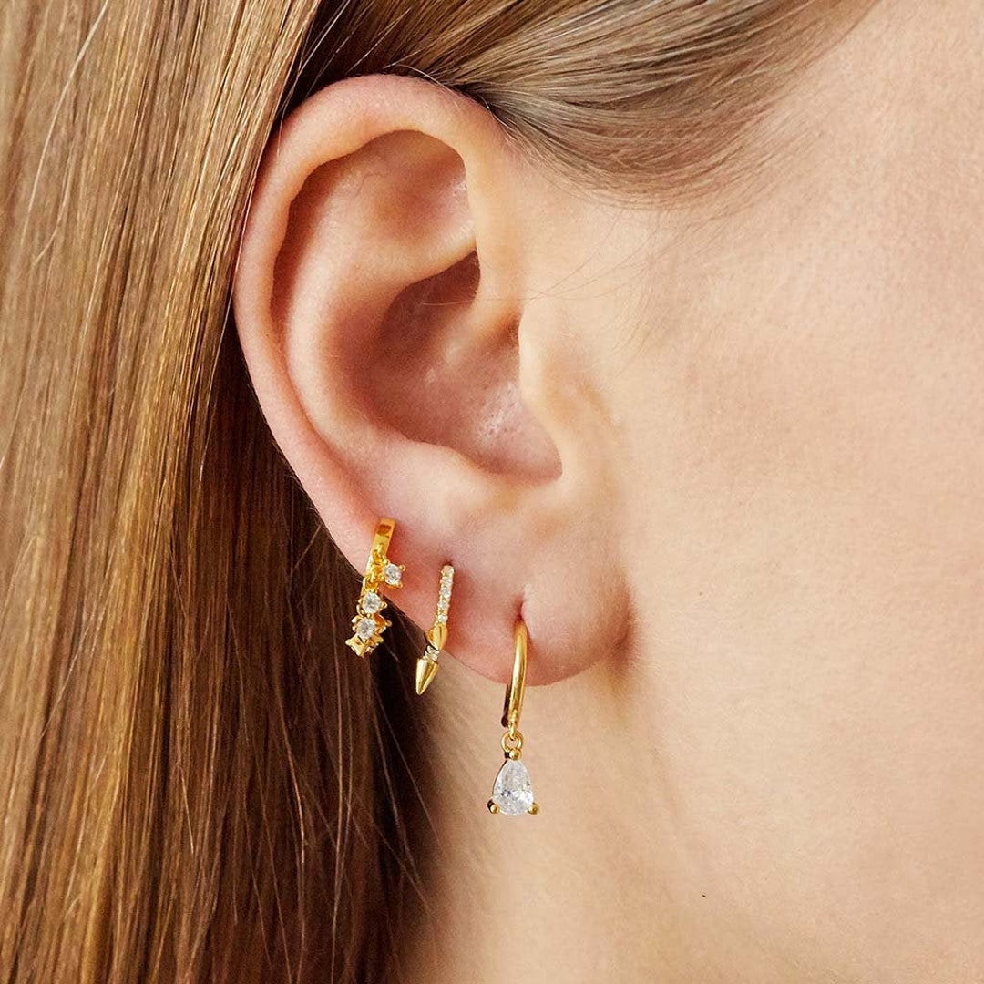 Dainty Hoops, Tiny Gold Hoops, Charm Hoops, Dangle Hoops, Small Cz ...