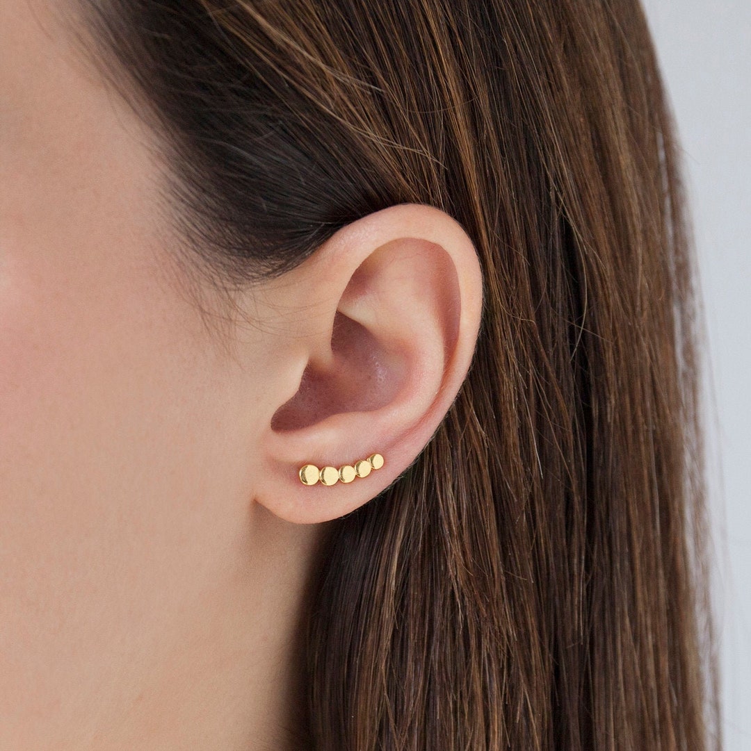 Small Ear Climber, Dainty Gold Ear Climber, Gold Circle Ear Climber ...