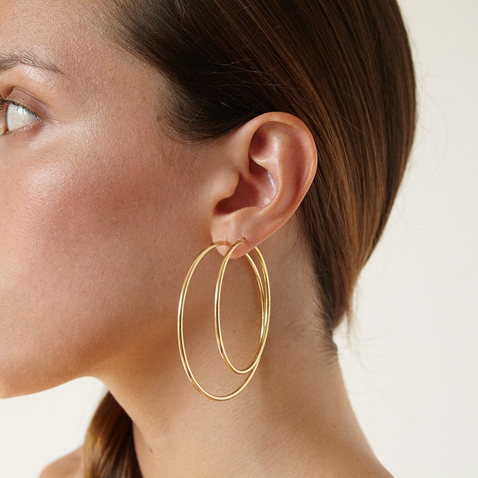 Large Hoops Statement Hoop Earrings Big Hoops Thin Gold | Etsy