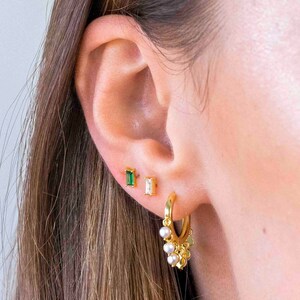 Dainty Gold Studs, Baguette Studs, Minimal Studs, Tiny Stud Earrings, Emerald Studs, Small Studs ...